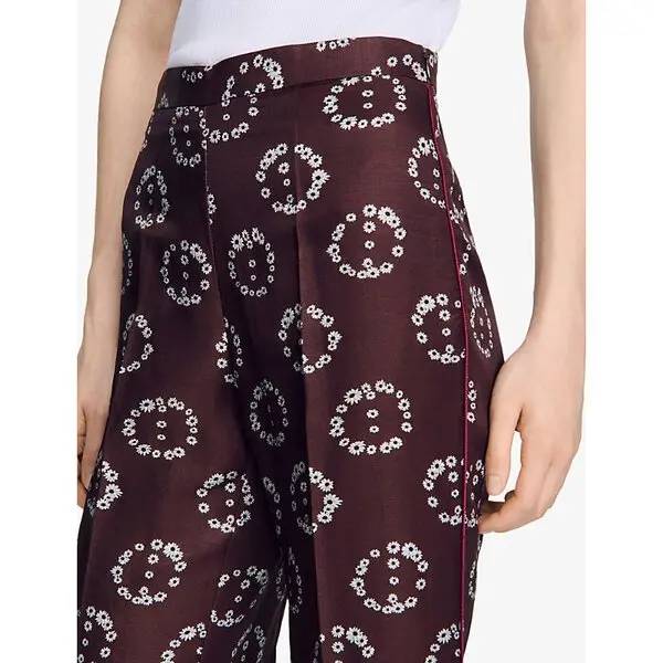 Sandro Floral Flared Woven Trousers