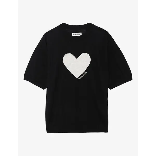 Zadig&Voltaire Short Sleeve Cashmere Jumper With Heart Motif - Black