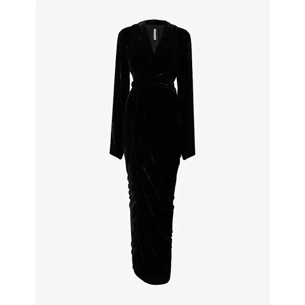 Rick Owens Draped Wrap-over Velvet Gown - Black