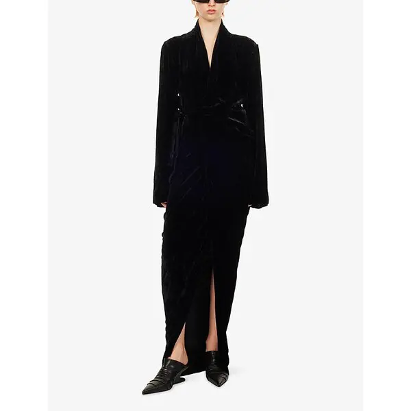 Rick Owens Draped Wrap-over Velvet Gown