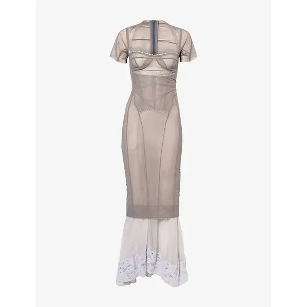 DILARA FINDIKOGLU Short Sleeve Sweetheart Neck Maxi Dress