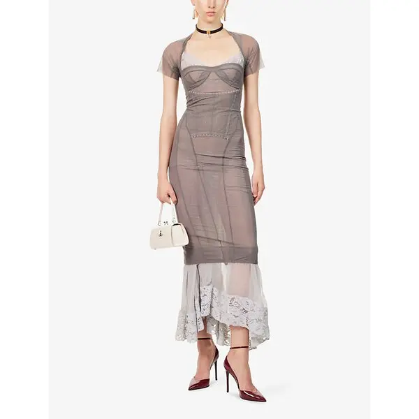 DILARA FINDIKOGLU Short Sleeve Sweetheart Neck Maxi Dress