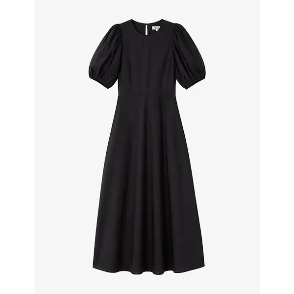 RO&ZO Seam-waist Puff-sleeve Cotton-voile Midi Dress