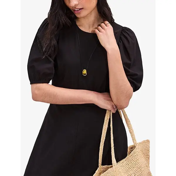 RO&ZO Seam-waist Puff-sleeve Cotton-voile Midi Dress