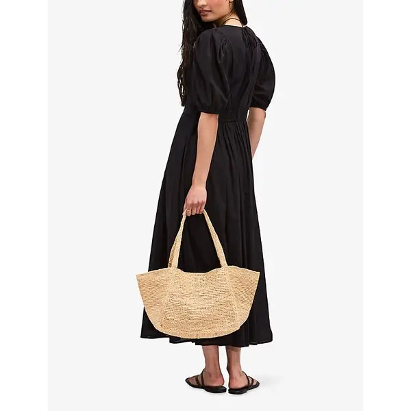 RO&ZO Seam-waist Puff-sleeve Cotton-voile Midi Dress