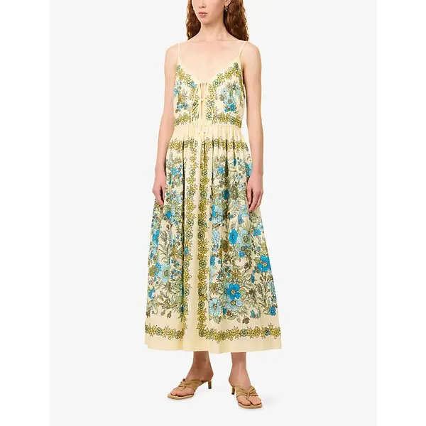 ALEMAIS Sophia Printed Linen Midi Dress