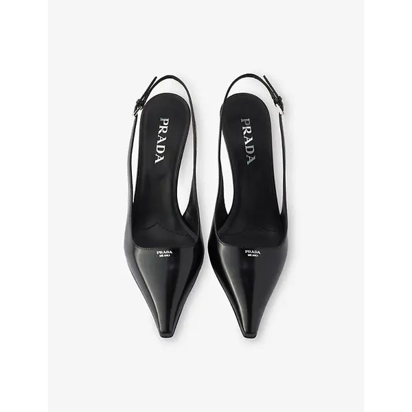 Prada Brushed Leather Slingback Heeled Courts
