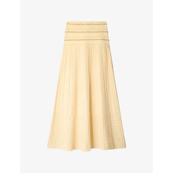 Sandro Beaded High-rise Knitted Maxi Skirt