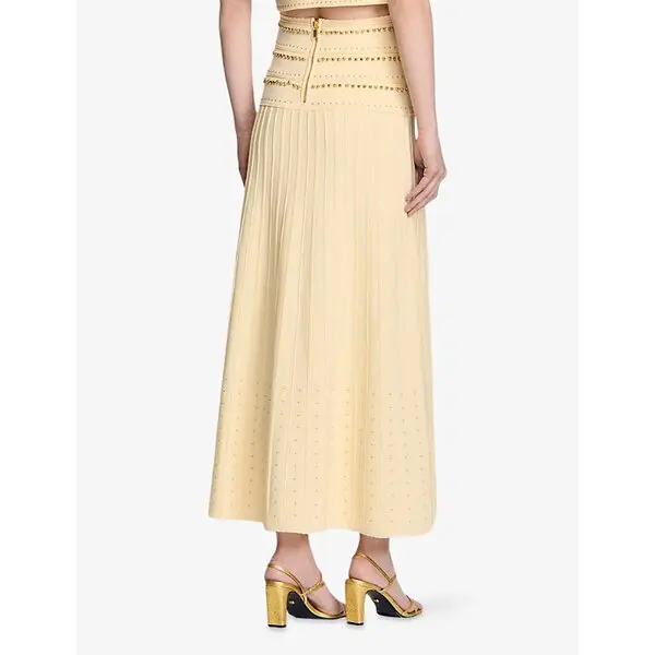 Sandro Beaded High-rise Knitted Maxi Skirt