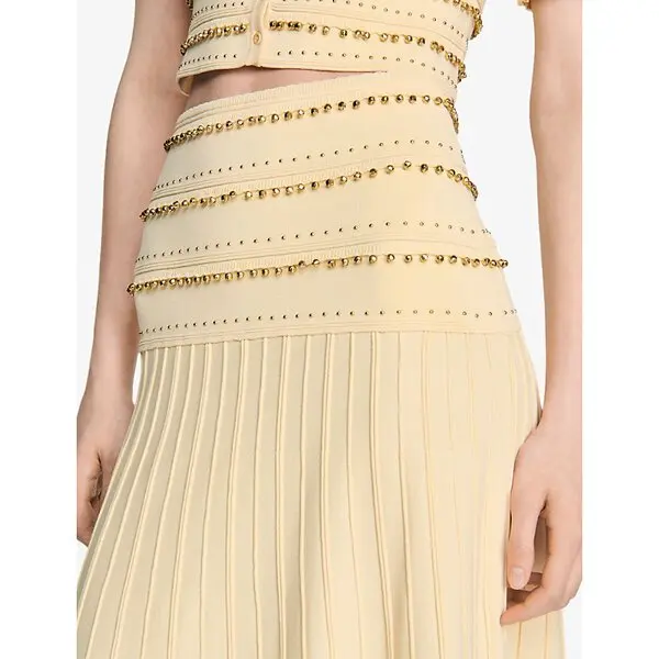 Sandro Beaded High-rise Knitted Maxi Skirt