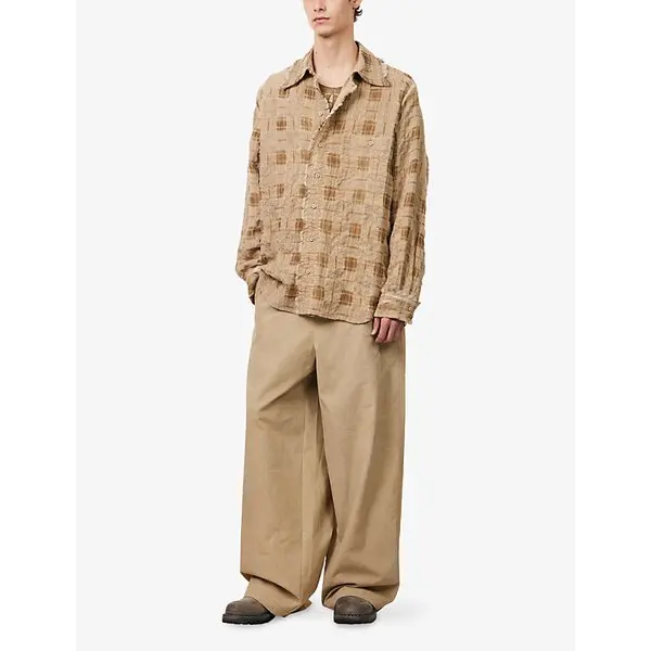 UMA WANG Tab Checked Virgin Wool-blend Shirt