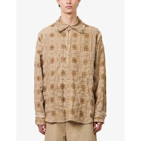 UMA WANG Tab Checked Virgin Wool-blend Shirt