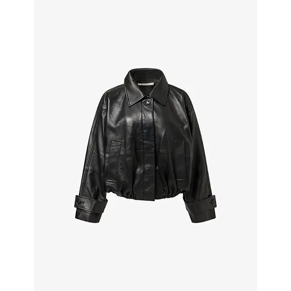 ROHE FRAMES Cropped Leather Bomber Jacket