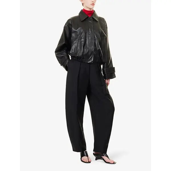 ROHE FRAMES Cropped Leather Bomber Jacket