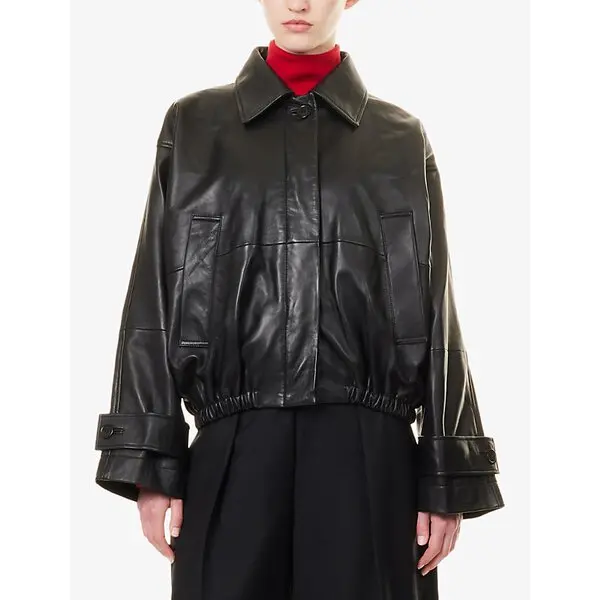 ROHE FRAMES Cropped Leather Bomber Jacket