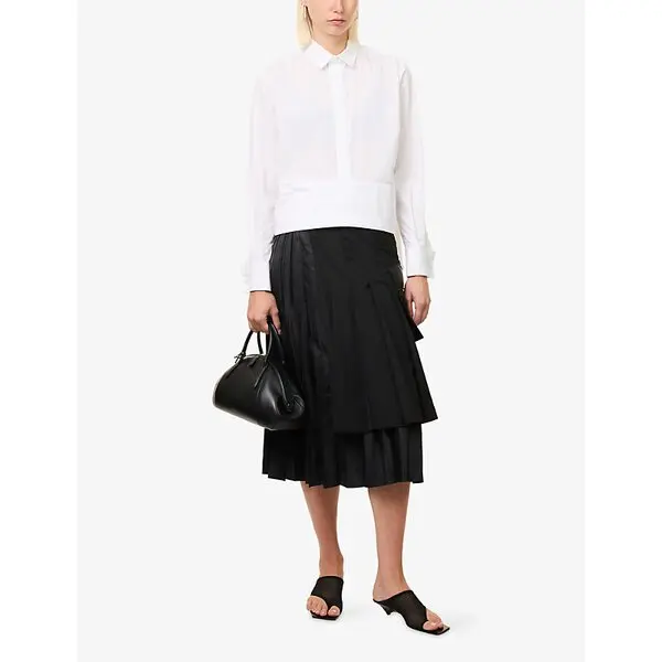 Sacai Pleated Woven Midi Skirt
