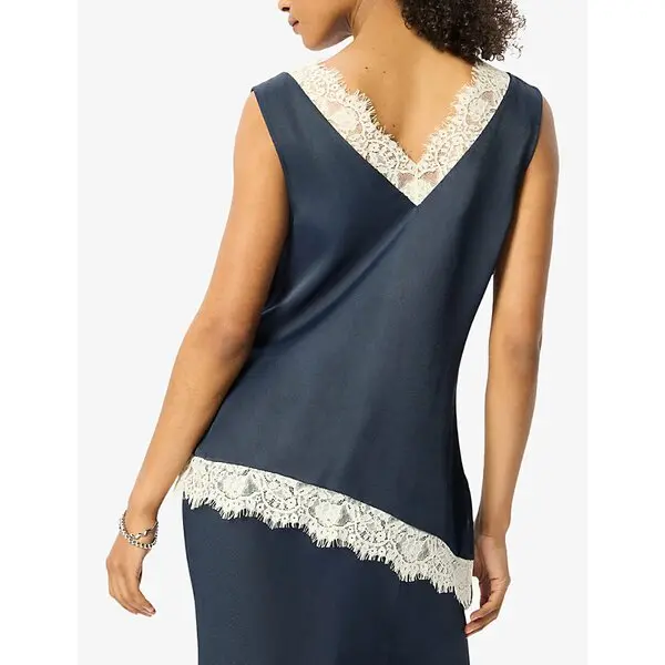 Whistles V-neck Lace-trim Satin Top