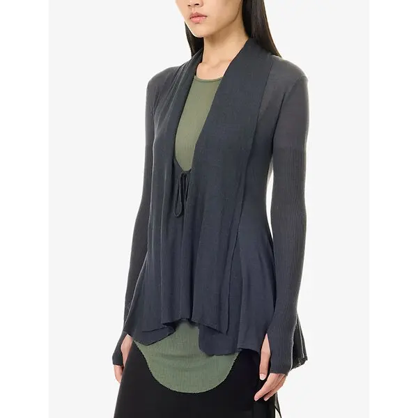 OUDE WAAG Ribbed Knitted Cardigan With Fishtail Hem