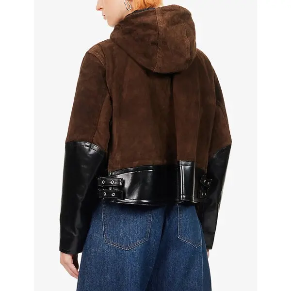 Sacai Panelled Leather And Suede Hooded Jacket