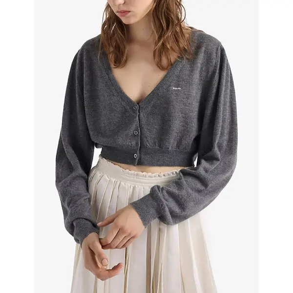 Prada Cropped Cashmere V-neck Cardigan