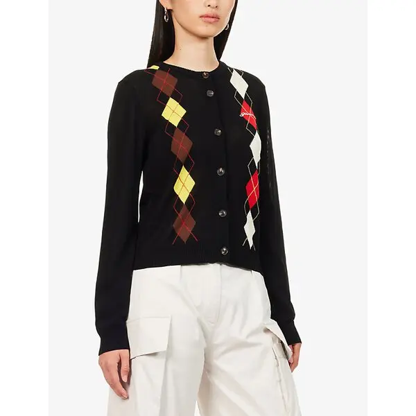 GANNI Cotton-knitted Argyle Cardigan - Black