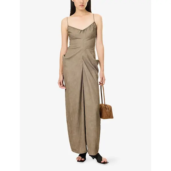 OUDE WAAG Tie-neck Draped Linen-blend Maxi Dress