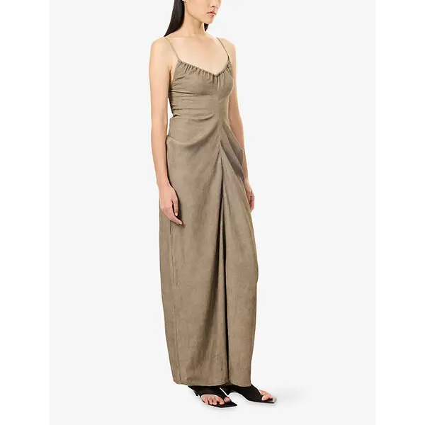 OUDE WAAG Tie-neck Draped Linen-blend Maxi Dress