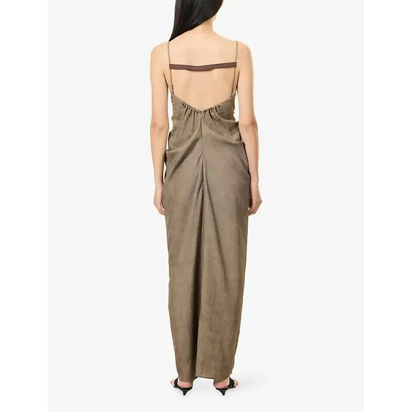 OUDE WAAG Tie-neck Draped Linen-blend Maxi Dress