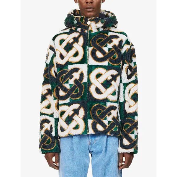 Casablanca Monogram-print Hooded Wool-blend Fleece Jacket - Green