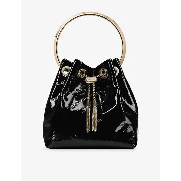 JIMMY CHOO Bon Bon Shiny Biker Leather Bucket Bag