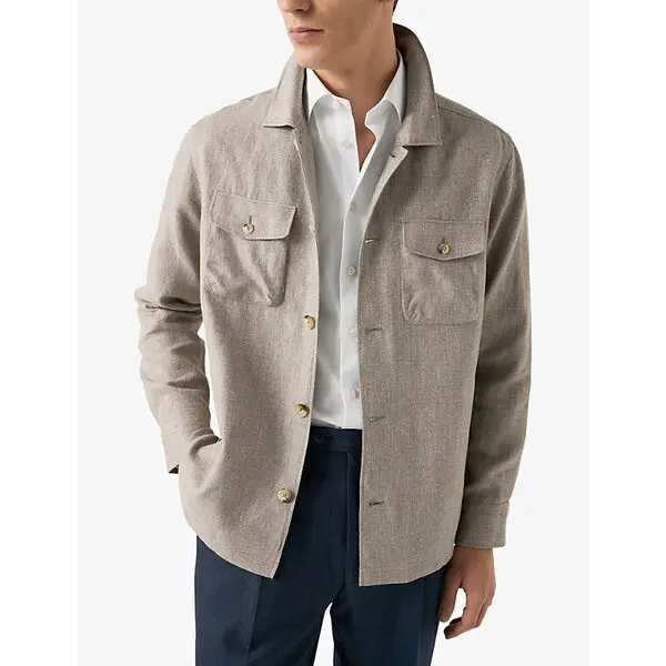 Eton Patch-pocket Linen-blend Shirt Jacket