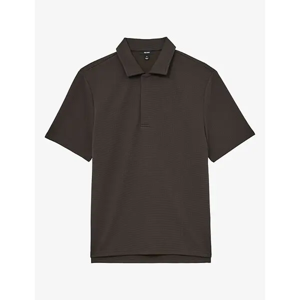 REISS Reed Micro-waffle Short-sleeve Stretch-jersey Polo - Brown