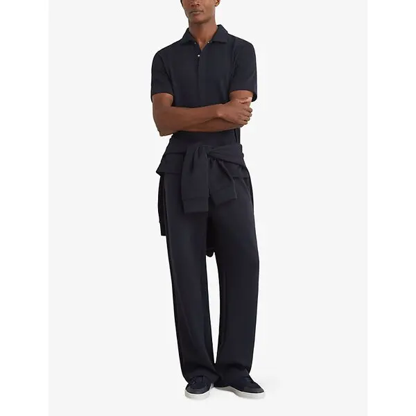 REISS Reed Micro-waffle Short-sleeve Stretch-jersey Polo - Navy
