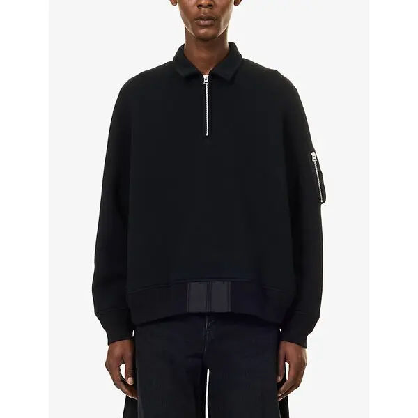 Sacai Patch-pocket 1/4 Zip Cotton-blend Sweatshirt