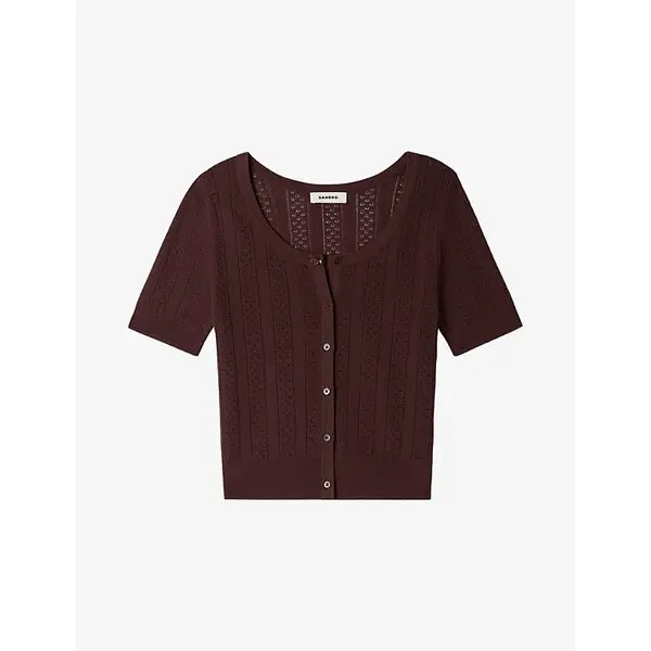 Sandro Short-sleeved Pointelle Knit Cropped Cardigan