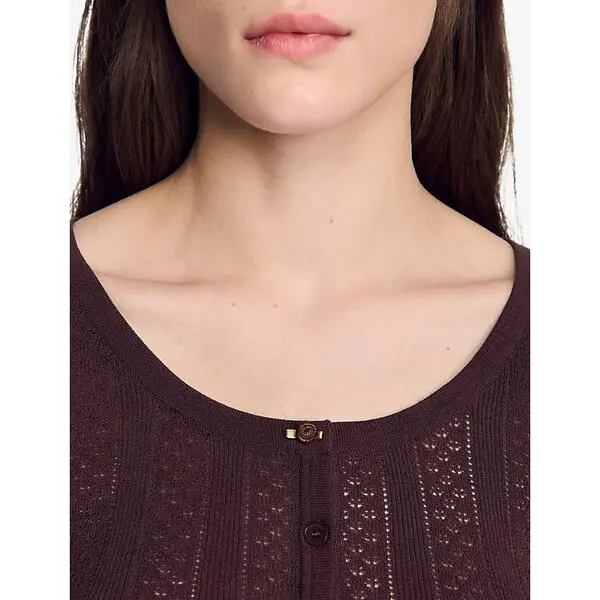 Sandro Short-sleeved Pointelle Knit Cropped Cardigan
