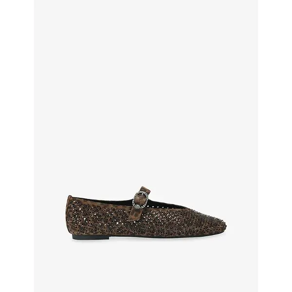 Kurt Geiger Mayfair Embellished Leopard Print Suede Ballet Flats - Brown/oth