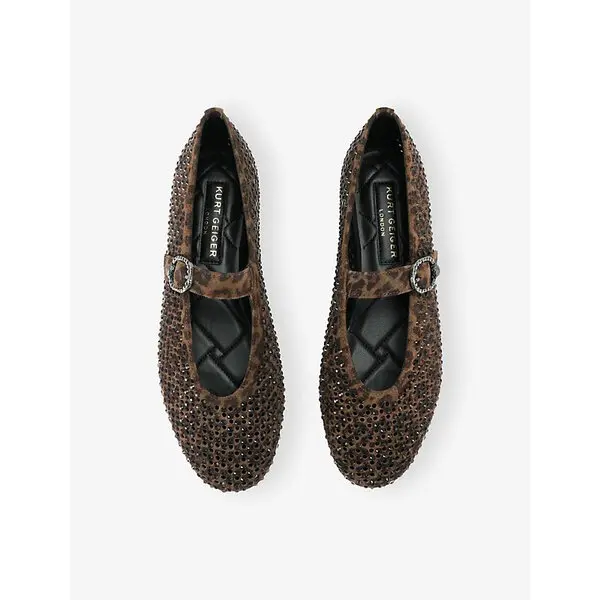 Kurt Geiger Mayfair Embellished Leopard Print Suede Ballet Flats