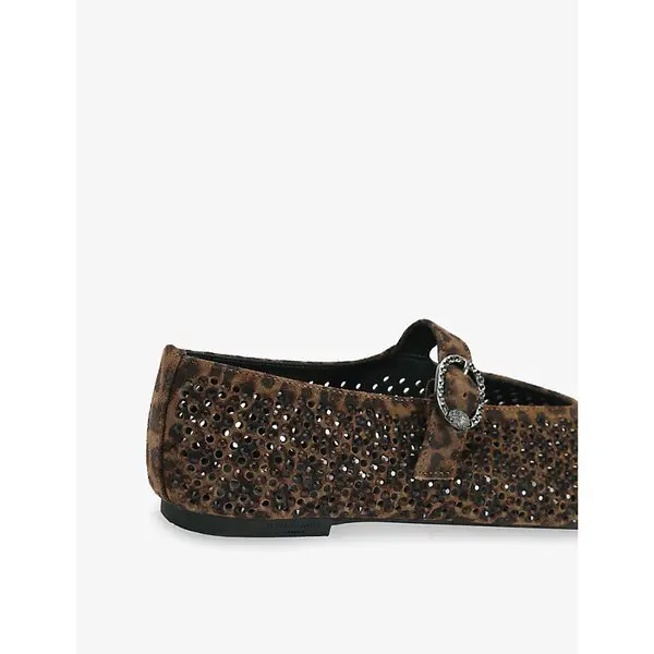 Kurt Geiger Mayfair Embellished Leopard Print Suede Ballet Flats