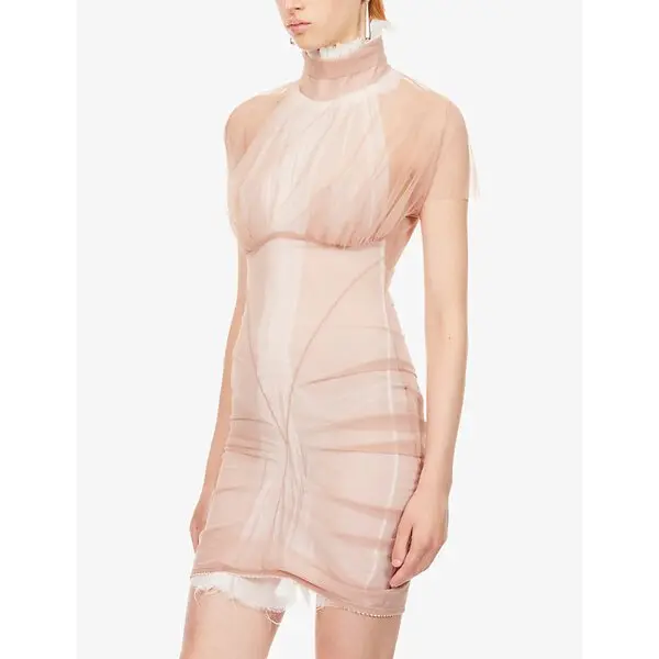 DILARA FINDIKOGLU Ruched Mesh Mini Dress