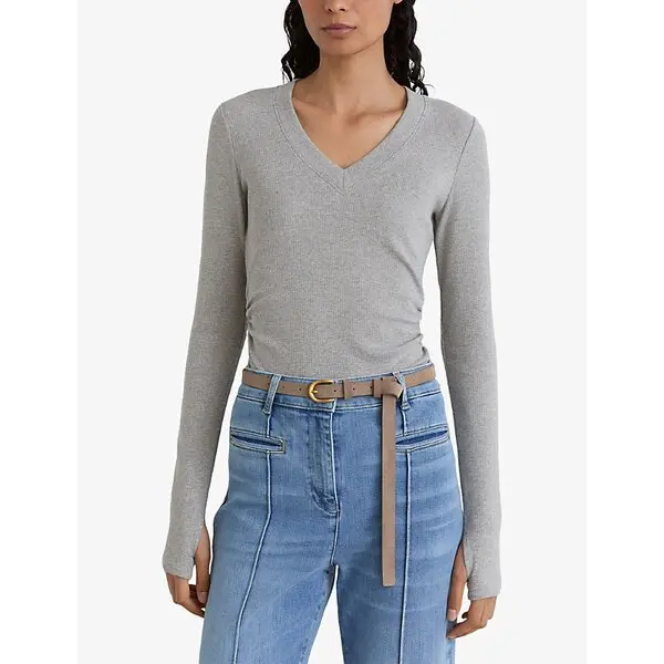 REISS Sandrine Ribbed Stretch-cotton Top