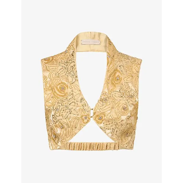 GRACE FAENA The Roses Beaded Silk Top - Gold