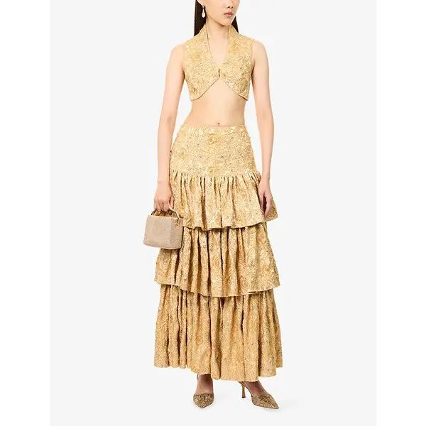 GRACE FAENA The Roses Beaded Silk Top