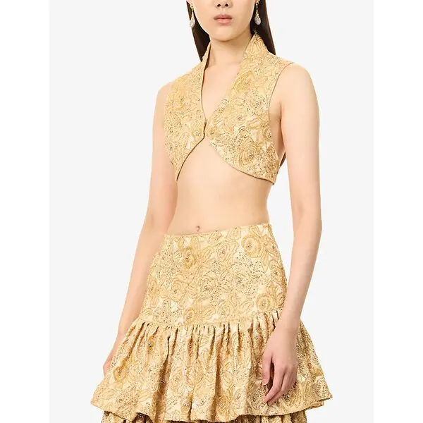 GRACE FAENA The Roses Beaded Silk Top
