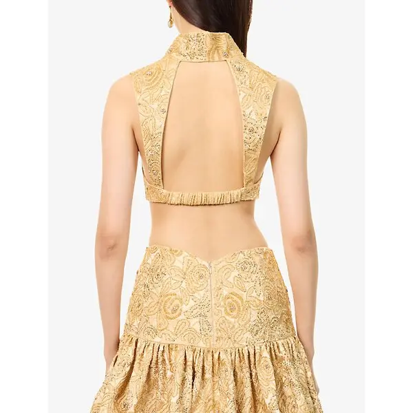GRACE FAENA The Roses Beaded Silk Top