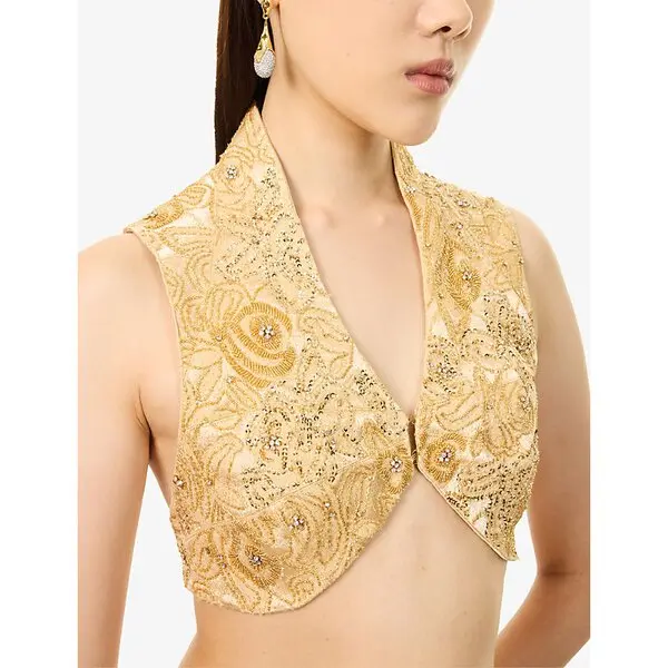 GRACE FAENA The Roses Beaded Silk Top