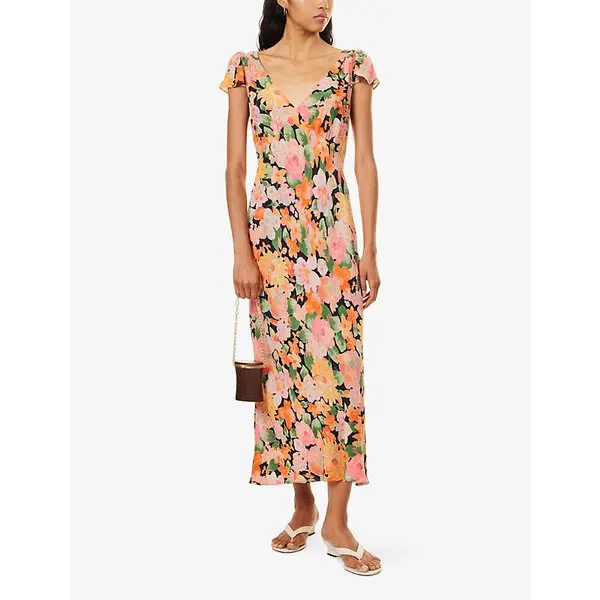 Rixo Cathy Printed Woven Midi Dress