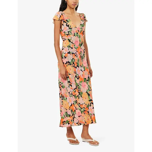 Rixo Cathy Printed Woven Midi Dress