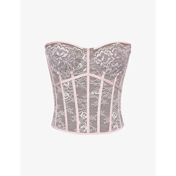 House Of Cb Ayana Corset Lace And Satin Top L - Pink