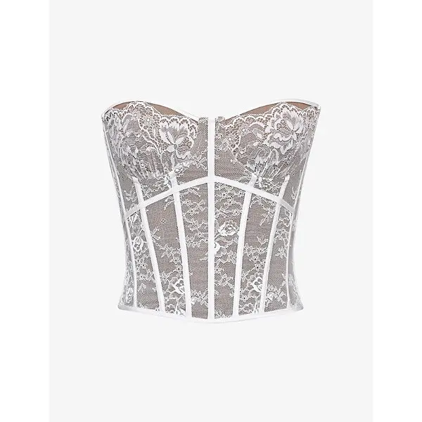 House Of Cb Ayana Corset Lace And Satin Top L - White